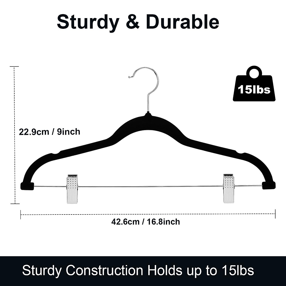 30 Pack Velvet Hangers with Clips - POZEAN Velvet Pants Hangers Skirt Hangers Felt Hangers Space Saving for Pants, Skirts, Jeans, Shorts, Kids Clothes and More(Black)