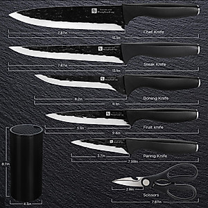 Knife Set 7 Pieces, Matte Black Knife Set with Block Kitchen Knives Set Lightweight Knives Set for Kitchen Anti Slip Kitchen Knife Set Ultra Sharp Chef Knife Set Dishwasher Safe Space Saving