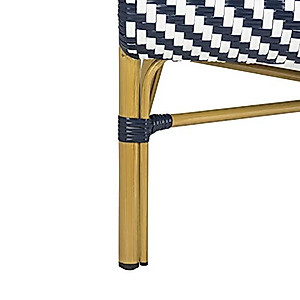Safavieh PAT4016A Outdoor Collection Dandra Navy and White Herringbone Rattan Settee