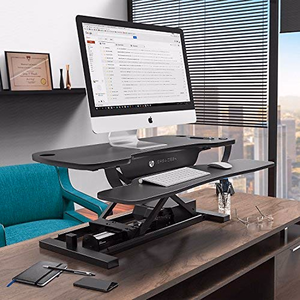 VERSADESK Electric Standing Desk Converter, PowerPro Height-Adjustable Sit Stand Desktop Riser, Keyboard Tray, USB Charging Port, 48" X 24", Black