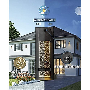 LED Dusk to Dawn Outdoor Wall Light Fixture - HWH Exterior Wall Sconce Porch Light 2 Pack, Outside Wall Lights in Black Finish with Crystal Bubble Glass, 5HW9-B-P-2PK BK