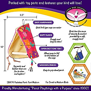 Super Bird Creations SB474 Sheltering Peekaboo Perch Tent with Colorful Plastic Beads & Bell, Small to Medium Size, 12” x 5” x 6.5”