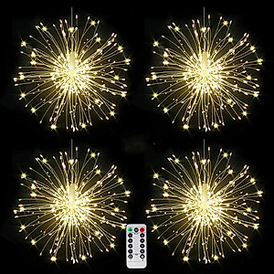BCGA 4 Packs Firework Lights Copper Wire LED Lights, 8 Modes Dimmable String Fairy Lights with Remote Control, Waterproof Hanging Firework Lights for Parties,Home,Christmas Outdoor Decoration