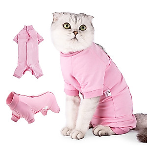 oUUoNNo Cat Recovery Suit for Abdominal Wounds or Skin Diseases,E-Collar Alternative for Cats,After Surgery Wear,Pajama Suit Long Sleeve Prevent Shedding (X-Small, Pink)