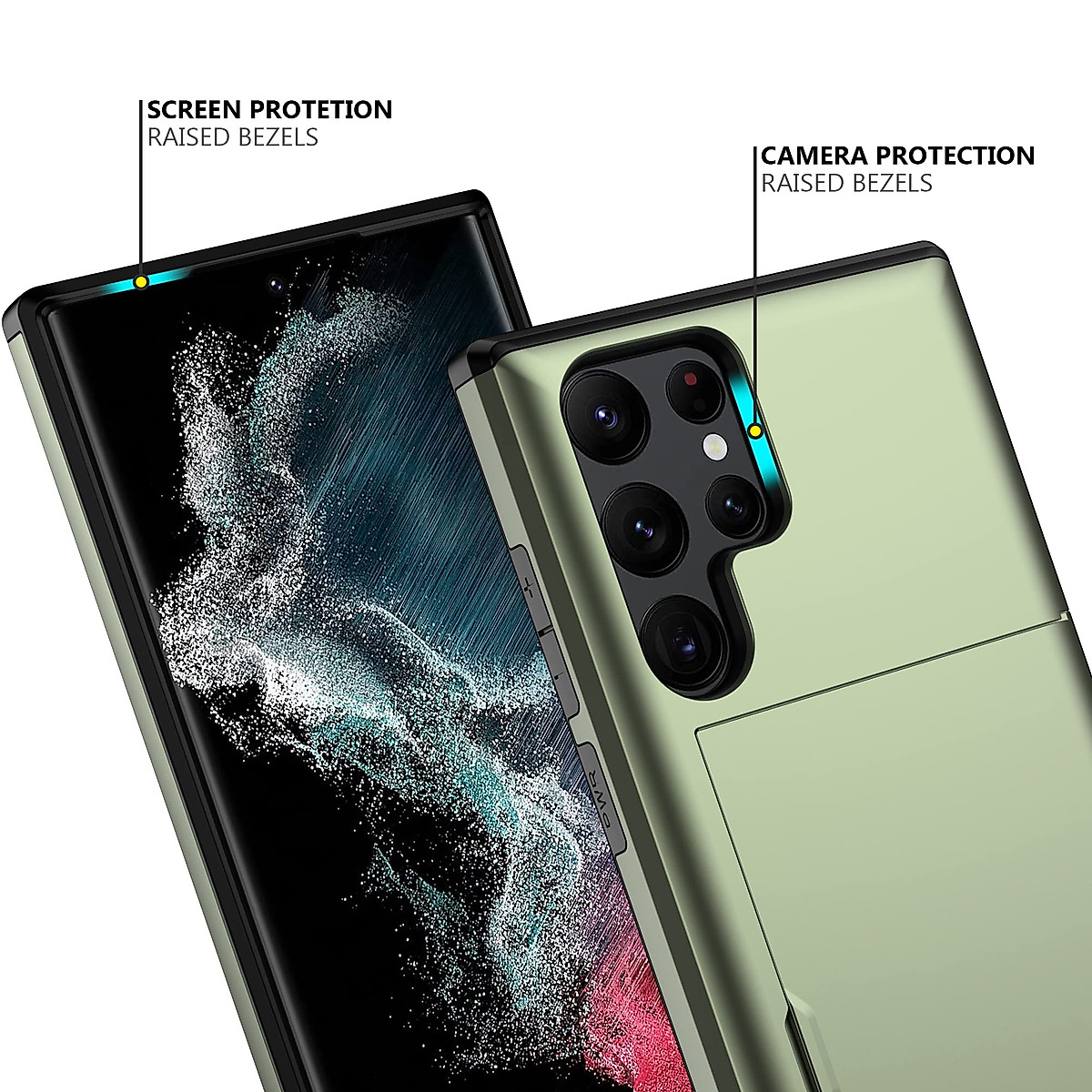 Nvollnoe for Samsung S22 Ultra Case with Card Holder 5G 6.8 inch Slim Dual Layer Heavy Duty Protective for Galaxy S22 Ultra Case Hidden Card Slot Wallet Case for Samsung S22 Ultra(Green)