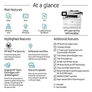 HP Laserjet Pro MFP M428fdn Monochrome Laser All-in-One Printer, Print Scan Copy Fax, Automatic 2-Sided Printing, 40 ppm, 250-sheet, 1200 x 1200 dpi, 512 MB, Bundle with JAWFOAL Printer Cable