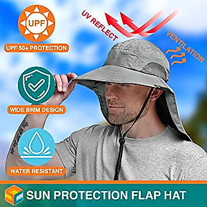 SUN CUBE Wide Brim Sun Hat with Neck Flap, Fishing Hiking for Men Women Safari, Neck Cover for Outdoor Sun Protection UPF50+ | Gray