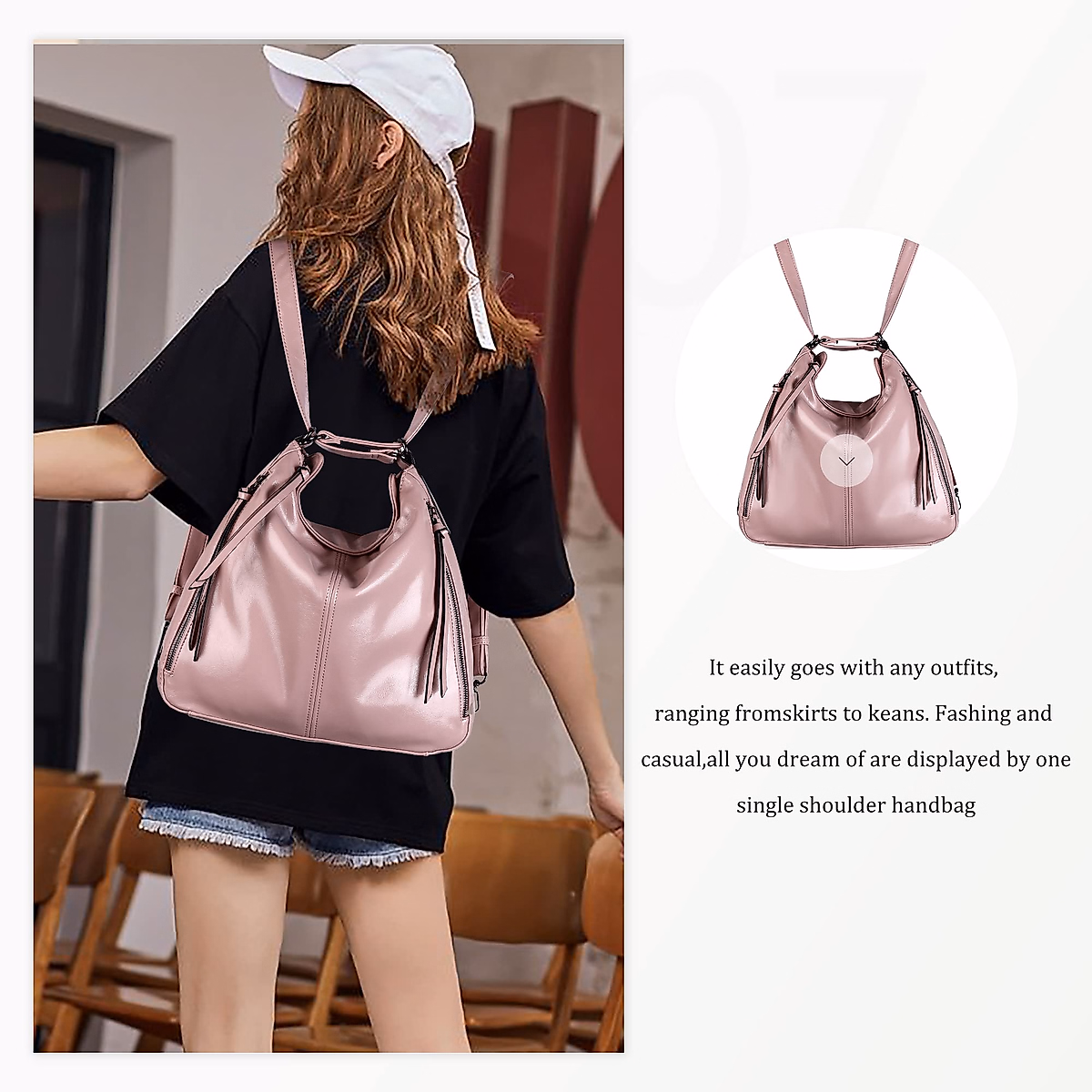 Convertible Backpack Purse For Women Handbag Hobo Tote Satchel Shoulder Bag Apricot
