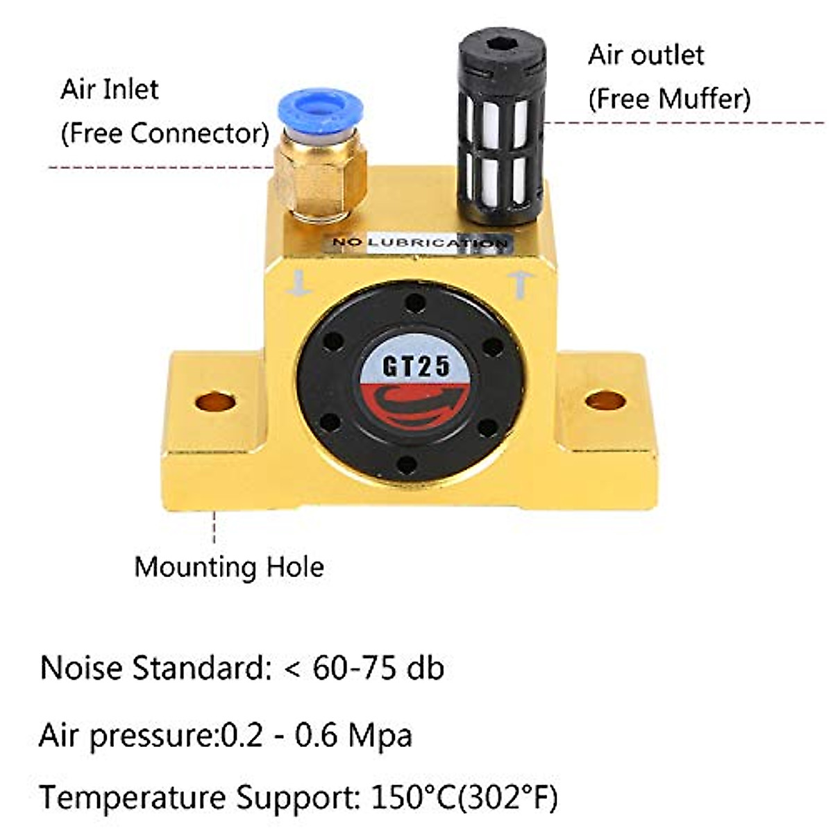 Mingfuxin G 1/4'' Pneumatic Turbine Vibrators Silent Golden Industrial Vibrator for hopper Golden GT-25 Free Muffler