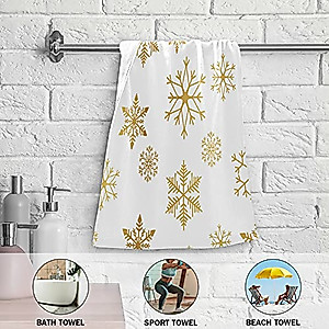 Vdsrup Winter Golden Snowflakes Hand Towels Christmas Xmas Bath Towel Set of 2 Small Bathroom Towels Soft Guest Face Towel Thin Kitchen Decorations Tea Dish Towels 14x28 in