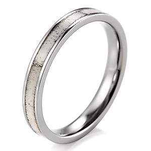 SHARDON Women's 3mm Titanium Ring with Real Deer Antler Inlay Size 8