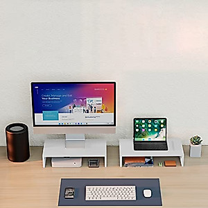 Zimilar 2 Pack Monitor Stand Riser, Wood Monitor Riser for 2 Monitors+Zimilar 20 inch Large Monitor Stand Riser with Phone Stand, Crystal Acrylic Monitor Stand with Keyboard Storage