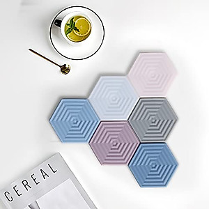HOMKULA Silicone Coasters for Drinks - Coasters for Coffee Table, Drink Coasters for Wooden Table, 10mm Thick, Stain-Resistant, Non-Absorbent, Dishwasher Safe, Hexagon, Set of 6