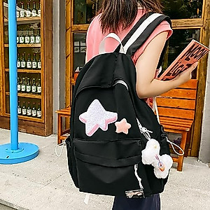 Verdancy Kawaii Backpack for School College Teens Students Travel Aesthetic Bookbag Cute Schoolbag Casual Daypack (Black)