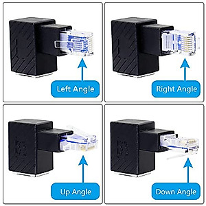 RIIEYOCA 90 Degree Ethernet Adapter,Right Angle RJ45 Male to Female Extension Cat6 LAN Network Connector,for Computers, Laptops, Routers(2-Pack)
