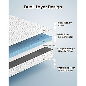 UniPon 4 Inch Gel Memory Foam Mattress Topper Queen, Medium Firm Mattress Topper, High Density Foam Bed Topper for Pressure Relief, Removable & Washable Cover, CertiPUR-US Certified