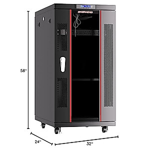 Server Rack - Locking Cabinet - Network Rack Cabinet Enclosure - 27U - Rack Mount - 32 Inch Deep - Server Cabinet - on Casters - Rack Shelf - Cooling Fan - Thermostat - Sysracks - SRF