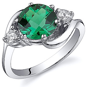 PEORA Simulated Emerald Ring in Sterling Silver, Round Shape, 8mm, 1.75 Carats total, Size 7
