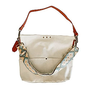 Pretty Simple Me Sloane Slouchy Hobo Bag (Cream) - Crossbody Bag | Comes w/ 2 Straps | Removable PU Leather Shoulder Strap | Canvas Crossbody Strap | Magnetic Closure | Shoulder Bags