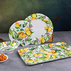 LEHAHA Lemon Melamine Dinnerware Dish Set – 12 Piece Indoor and Outdoor Plates and Bowls Set for Everyday Use, Dishwasher Safe, Unbreakable Kitchen Dinner Set, Service for 4…