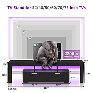 Tantmis Black LED TV Stand for 55/65/70/75 inch TV, TV Media Center, Modern Entertainment Center with Large Storage for Living Room, Bedroom, Gaming TV Stand, 63'W*14'D*18'H