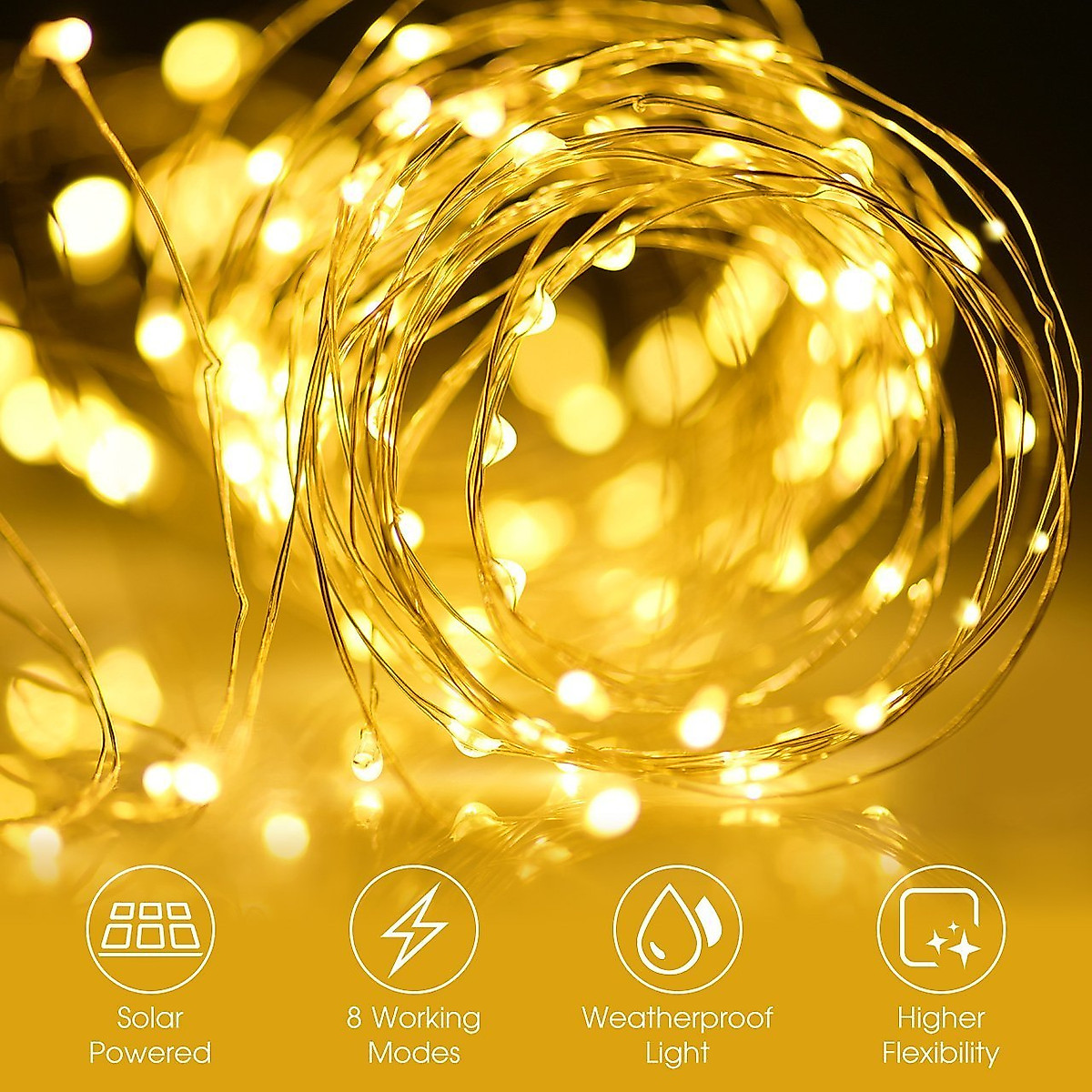 Solar String Lights, 200LED Outdoor String Lights,Copper Wire solar Lights Ambiance Lighting ,Waterproof Decorative String Lights for Outdoor, Gardens, Homes, Dancing, Christmas Party (200LED, 1 Pack)