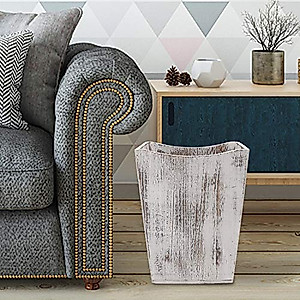 Honest Wood Trash Can,Rustic Farmhouse Style Wastebasket Bin with Handle for Living Room,Bedroom,Bathroom,Kitchen,Office(White)