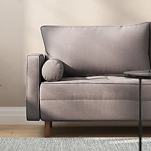 Taylor & Logan Hendrix Tufted Faux Linen Upholstered Mid-Century Modern Sofa with Solid Wood Legs in Slate Gray