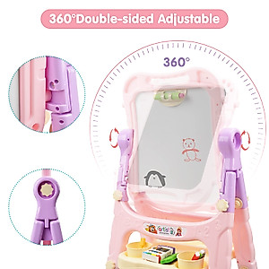 Amagoing Easel for Kids, Adjustable Standing Art Easel for Toddler, Double Magnetic Drawing Board with Painting Accessories, Birthday Christmas Gift for Little Boys and Girls, Middle Size Pink