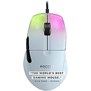 ROCCAT Kone Pro PC Gaming Mouse, Lightweight Ergonomic Design, Titan Switch Optical, AIMO RGB Lighting, Superlight Wired Computer Mouse, Titan Scroll Wheel, Bionic Shell, 19K DPI, White