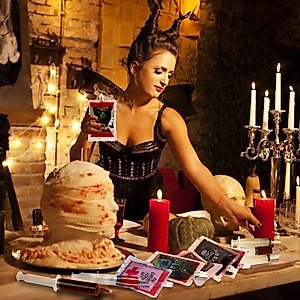 Halloween Blood Bags Party Supplies - 40PCS Blood Bags for Drinks 30 Reusable Drink Pouches+5 Syringes+5PCS Bloody Tattoos, Blood Bags for Vampire Zombie Costumes Halloween Party Favors Decorations