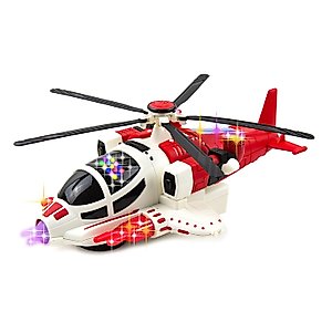 Toysery Bump and Go Helicopter Toys for Boys, Girls, Toddlers – Aircraft Toy Set with Lights & Realistic Sounds, Fun Toy Helicopter for Kids, Great All-Occasion Gifts, Red