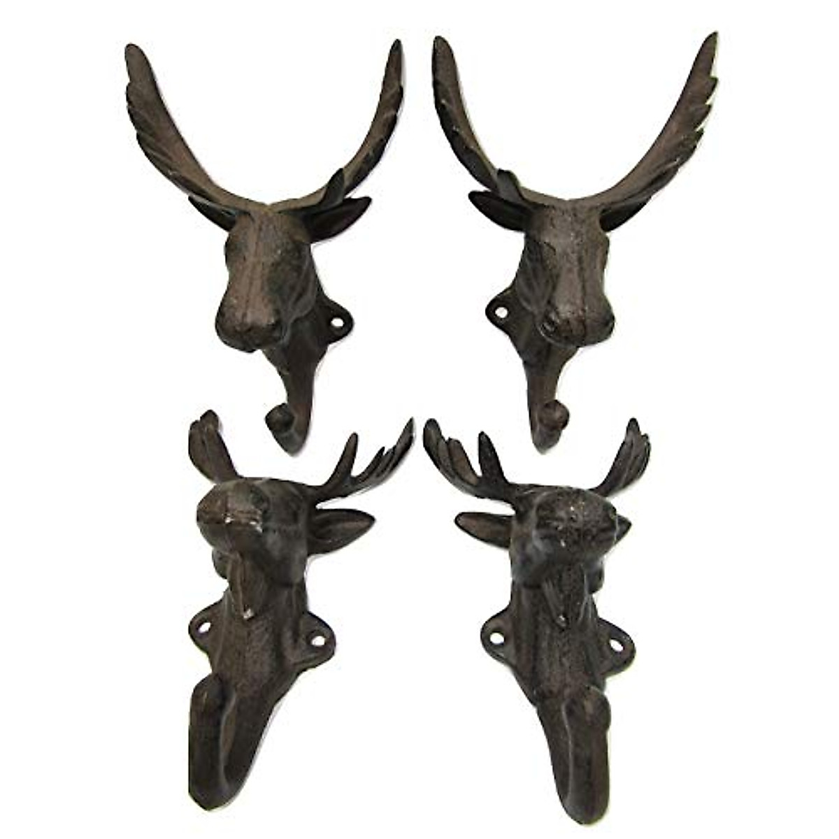Coat Hat Hooks, 6.5" Cast Iron Moose Head Vintage Antique Style Hangers Set of 4