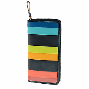 Visconti STR5 Women's Secure RFID Blocking Large Leather Bifold Zip-Around Clutch Wallet Purse - Black Multi