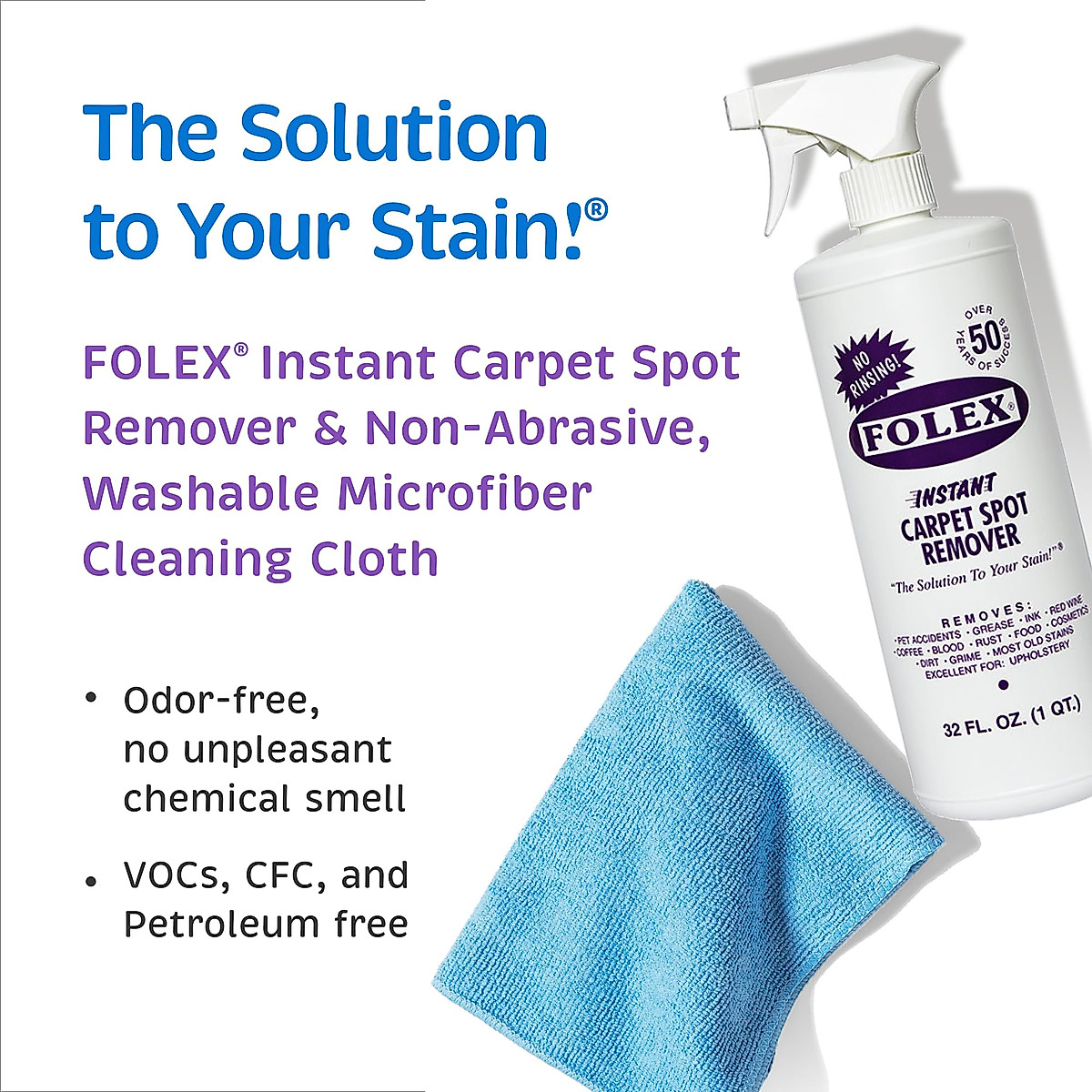 Black Swan Distributors - 2 FOLEX Instant Carpet Spot Removers (32 oz) & Reusable Microfiber Cleaning Cloths (15x15 in) - Household Stain Treater Kit