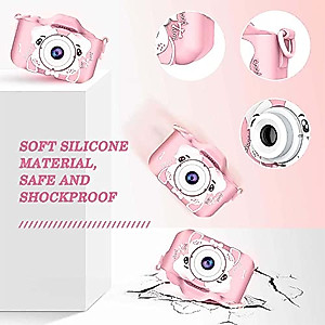 Children Digital Camera, Kids Camera, Anti-Drop Mini Children Selfie Cartoon Camera, 1080P HD Digital Video Camera for Girls Boys Christmas Birthday Gifts(Pink)