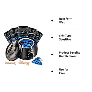 Waxing Kit Wax Warmer Easkep - Wax Kit Hair Removal 6 Adjustable Temperature with 5 Packs Hard Wax Beads and 20 pcs Wooden Applicator Sticks Painless for Legs Face Underarm Bikini Brazilian…