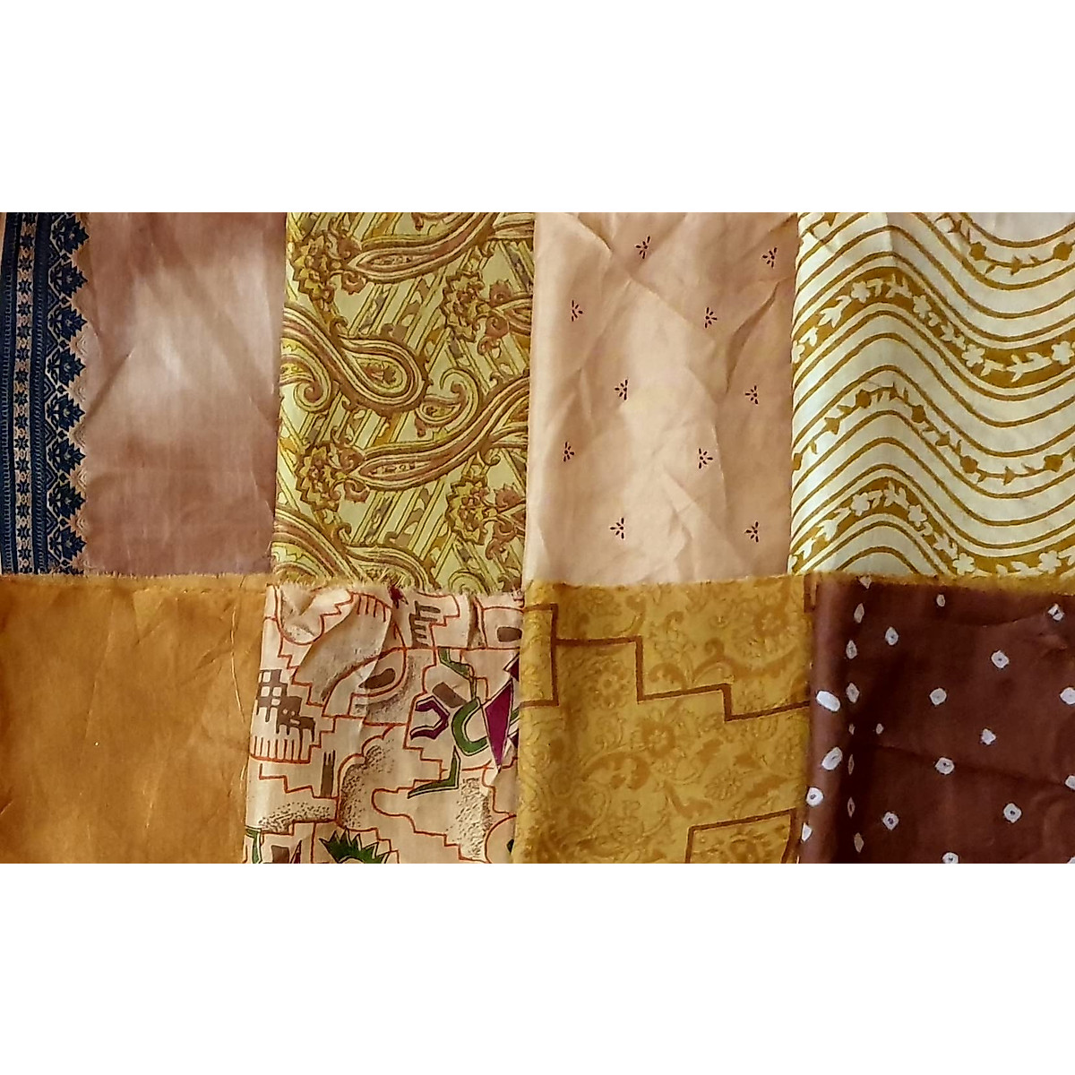 VINTAGEFABULOZ 15 Pcs 12"*20" Vintage Silk Sari Brown Fabric Scrap Remnant's for Journal Scrapbook Craft Project Jewelry Applique DIY Gift Wrap