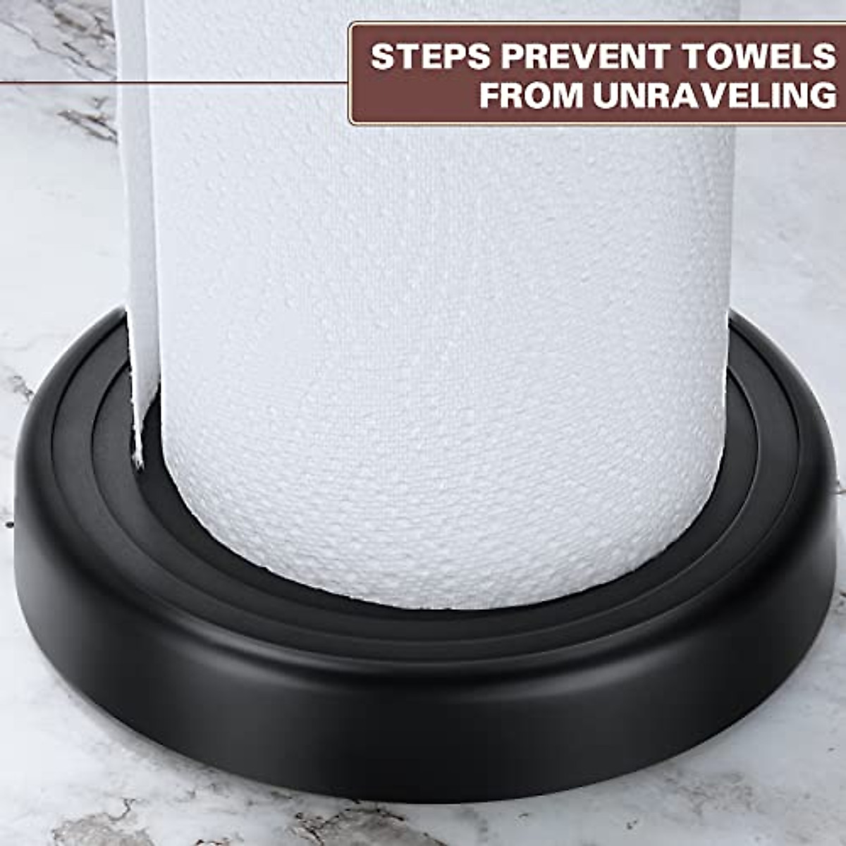 Paper Towel Holder Countertop, BESWEL Paper Towel Holder Stand, Black Weighted Base, Kitchen Towel Holder, Crystal Head, for Kitchen Bathroom