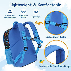 VX VONXURY Kids Backpack,Cute Preschool Toddler Schoolbag for Boys with Chest Strap Small（Black Dinosaur