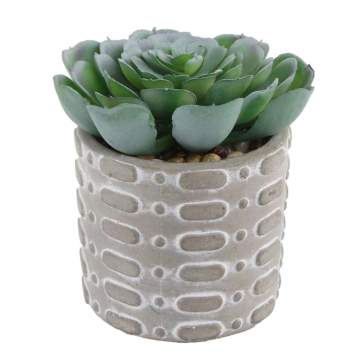 Flora Bunda Mid Century Artificial Plants Cactus Set of 2 Fake Succulent in 3" Cement Diamond line Pot Grey Planter, Potted Plants, for Home Office Decorations