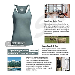 SHEEP RUN Merino Wool Camisole Racerback Tank Top Yoga Shirt Breathable Light-Weight Shirt (Teal, X-Large)
