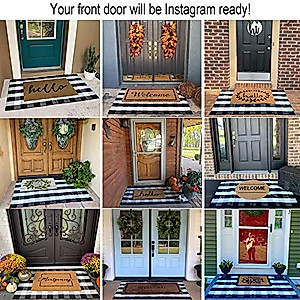 CAINANEL Buffalo Plaid Rugs Cotton Black and White Check Rug 35.4'' x 59''Hand-Woven Indoor/Outdoor Area Rug for Welcome Door Mat, Front Porch,Kitchen,Bathroom,Entry Way,Living Room (3' x 5')