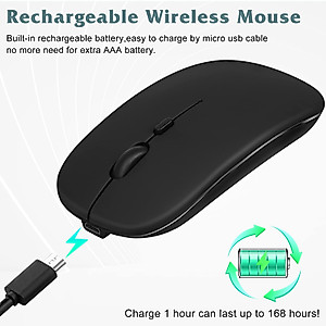 UrbanX Bluetooth Rechargeable Mouse for HP Stream 11 Pro G5 Laptop, Midnight Black, Wireless, Optical, Anti-Fingerprint, 500 Hour Battery Life