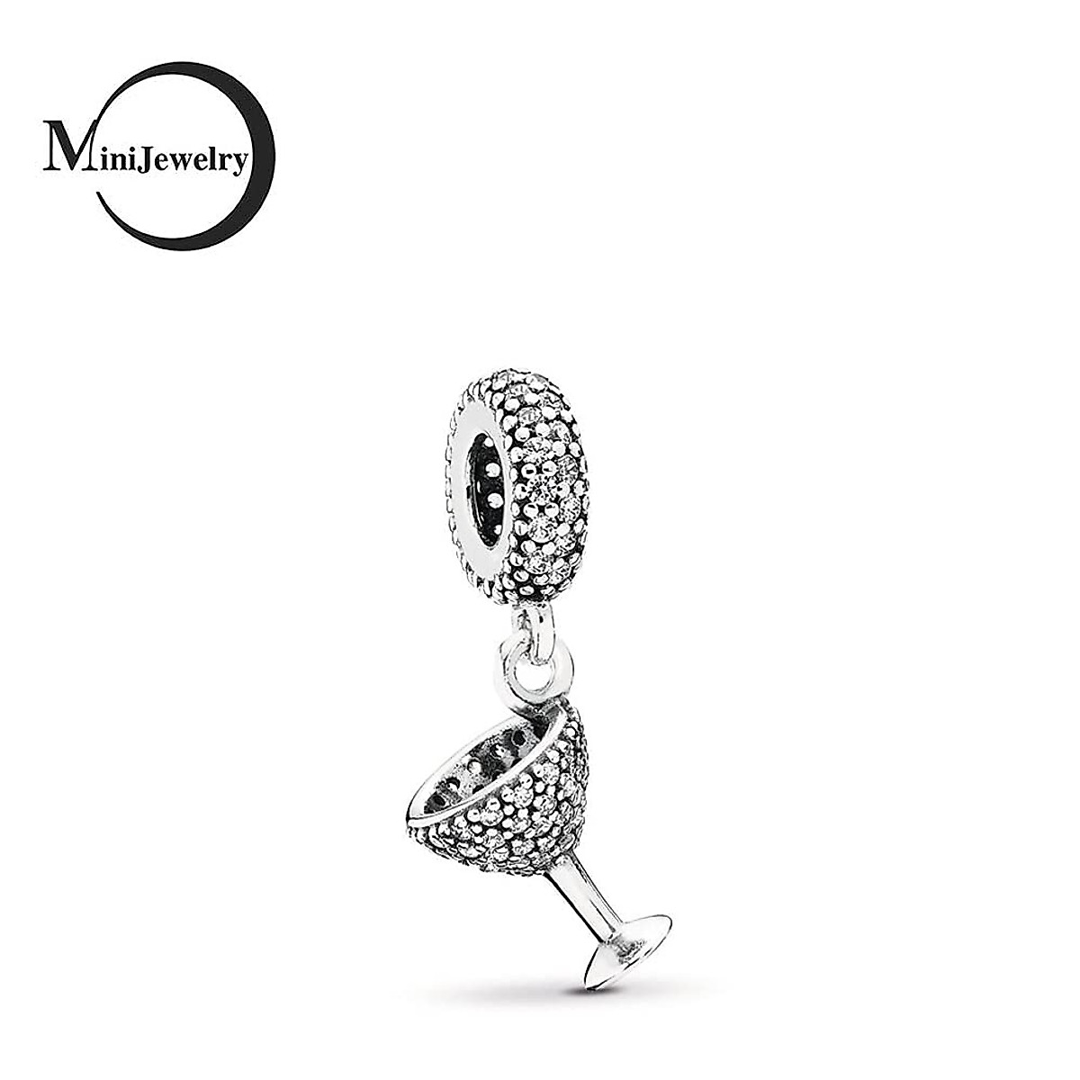 MiniJewelry Cocktail Wine Glass Dangle Charm fits Pandora Moments Bracelets Women Sterling Silver Party Birthday S925