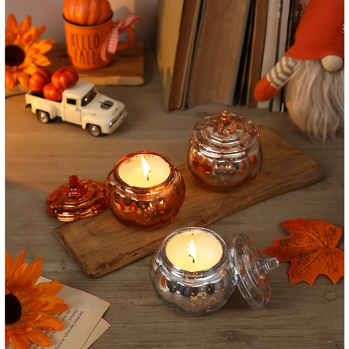 Pumpkin Shaped Candle, Fall Farmhouse Decoration, Autumn Pumpkin Spice Scented Set, Halloween Thanksgiving Candle Gift(3 x 4.5oz)