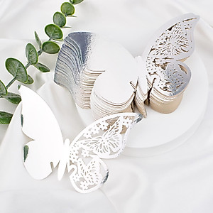 URROMA Reflective Butterfly Table Number Place Card, 50 Pcs Silver Wine Glass Cup Decor Postcards Wedding Centerpieces Wall Decals Sticker for Parties