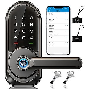 Veise Smart Lock, Keyless Entry Door Lock with Handle, Fingerprint 7-in-1 Locks for Front Door, Electronic Digital Keypad, APP Control, Set, Matte Black