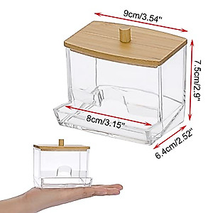Hipiwe Acrylic Q-Tip Holder with Bamboo Lid - Clear Q-Tips Dispenser Bathroom Containers Canister Cotton Swab Holder Bathroom Countertop Storage Organizer for Q-tip Cotton Swab
