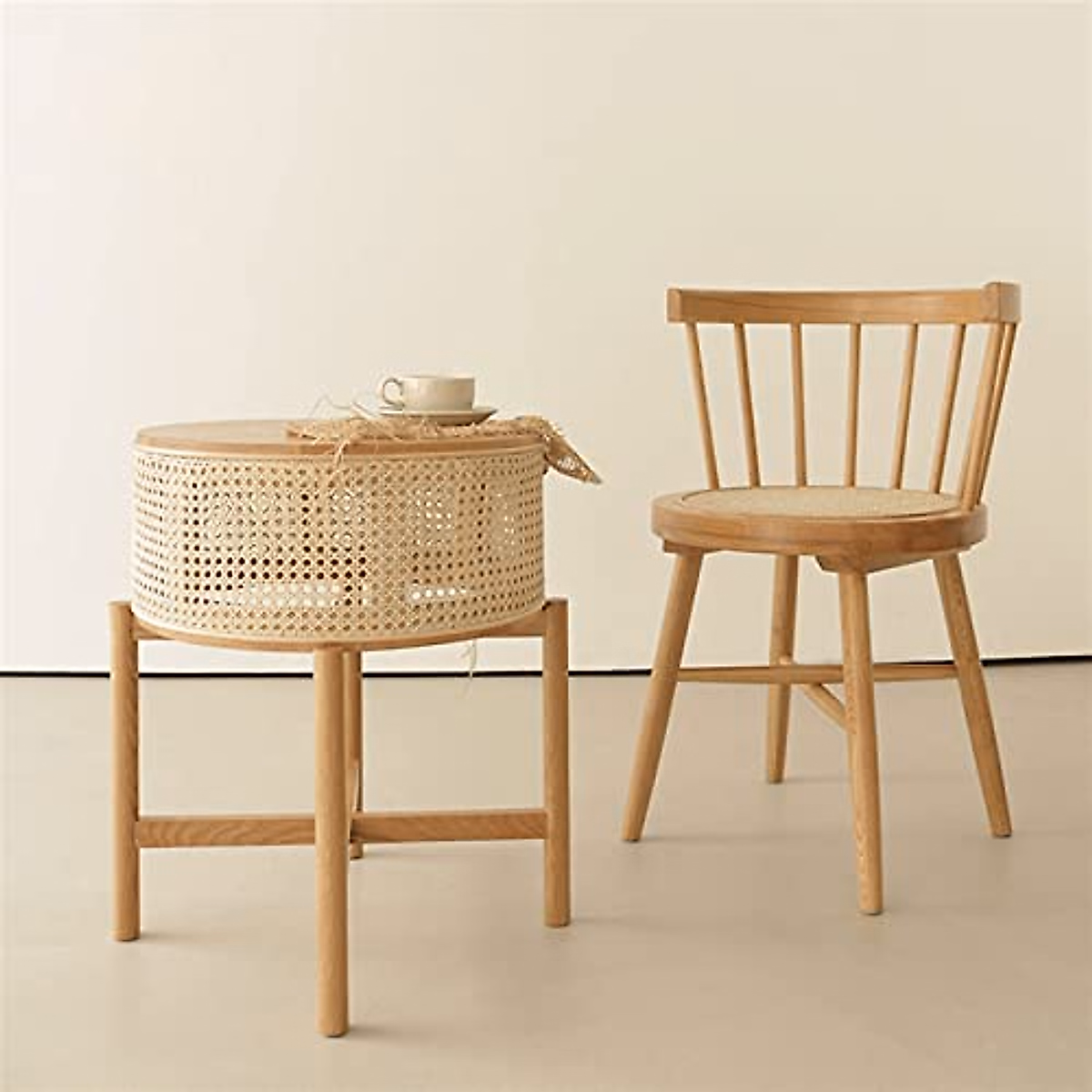 HIGOH Bedside Table Coffee Table Rattan Sofa Sides Table Simple Tea Table Living Room Bedroom Rattan Small Round Nightstand